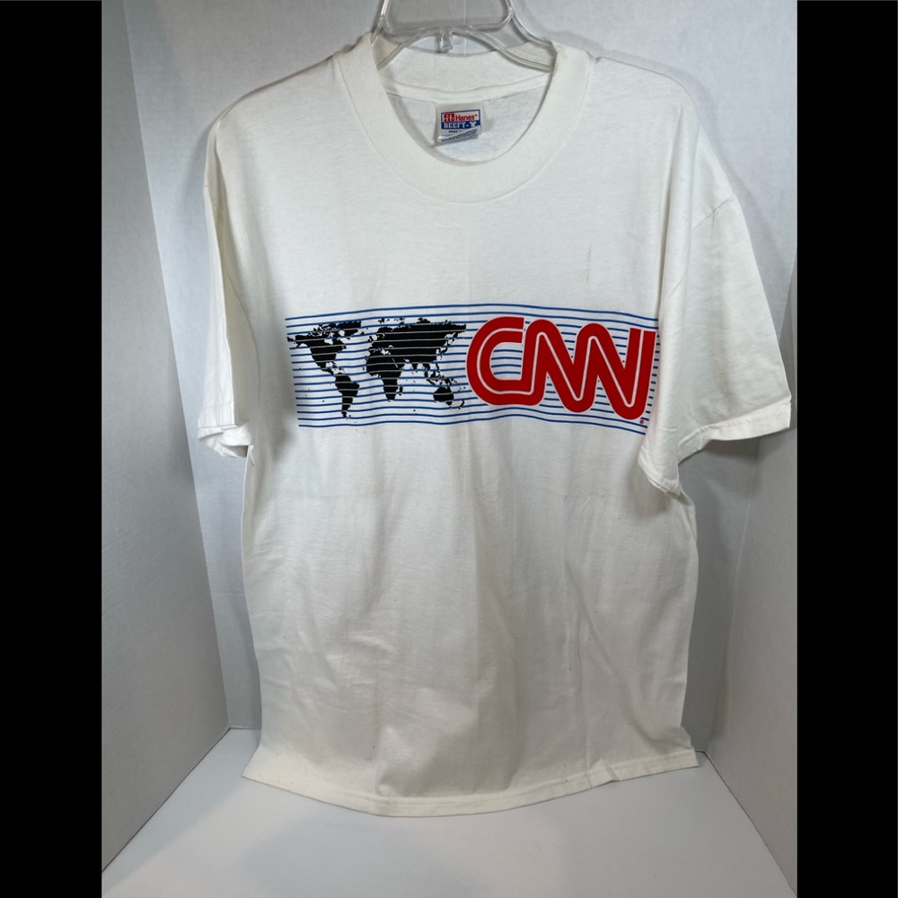 Vintage Cnn Station Logo Short Sleeve Lt-Shirt White … - Gem